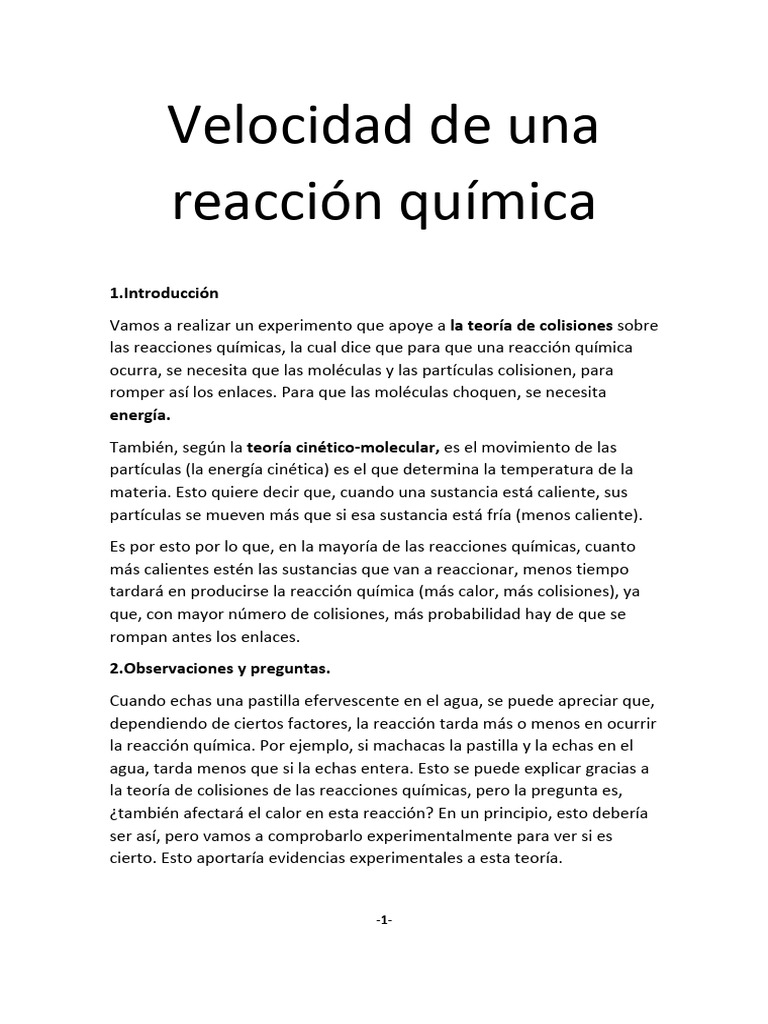 Velocidad de Reacción | PDF | Reacciones químicas | Química