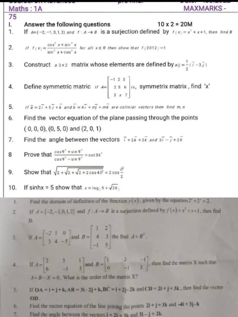 2 Mark Questions | PDF | Euclid | Matrix Theory