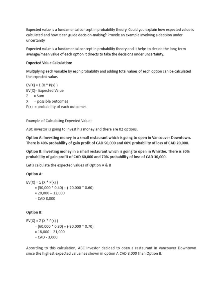 Expected Value Is A Fundamental Concept in Probability Theory | PDF