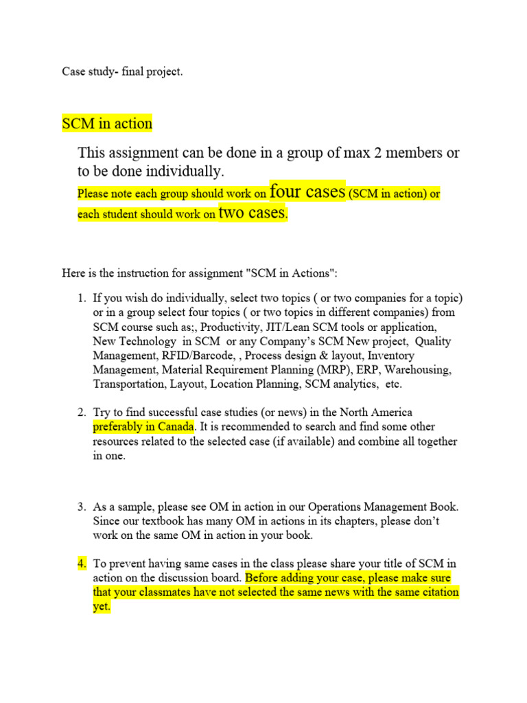 SCM Case Study Project Guidelines | PDF | Supply Chain Management ...