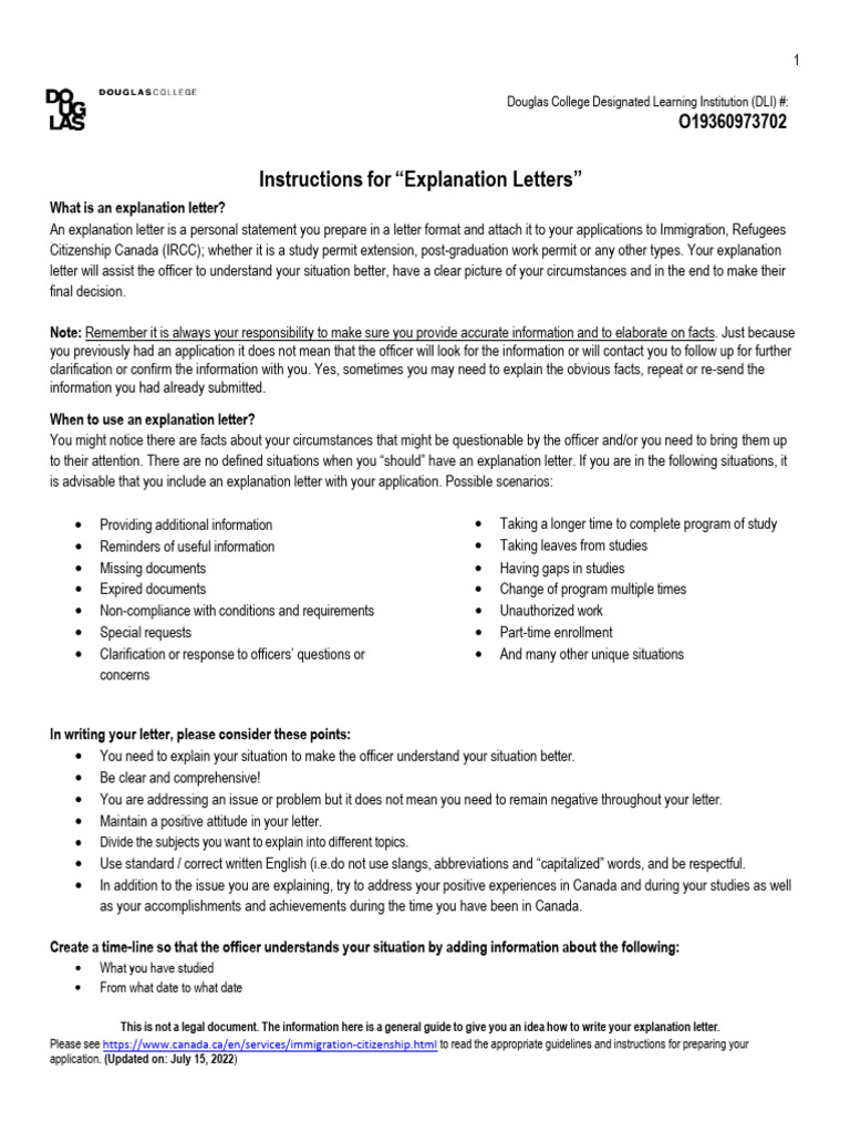 EXPLANATION LETTER Template and Instructions | PDF | Cognition ...