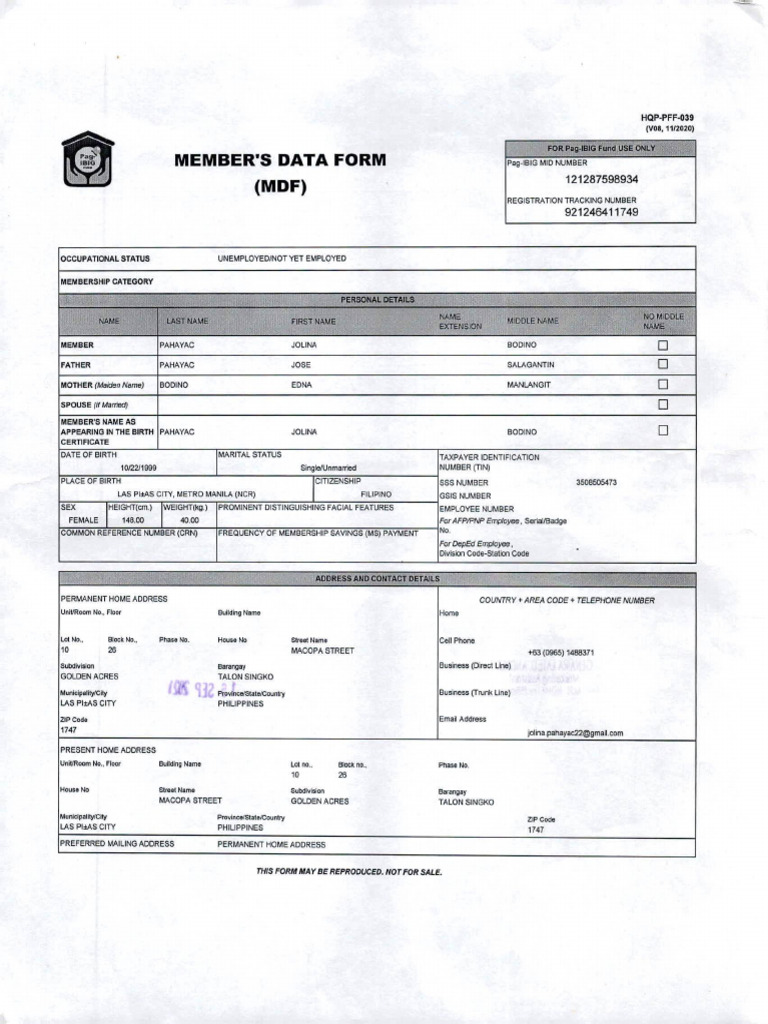 S S1On: Member'S Data Form (MDF) | PDF | Government