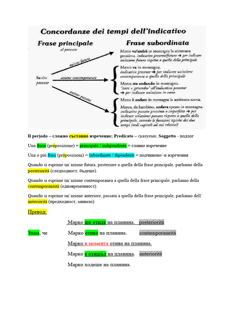 concordanza dei tempi indicativo | PDF