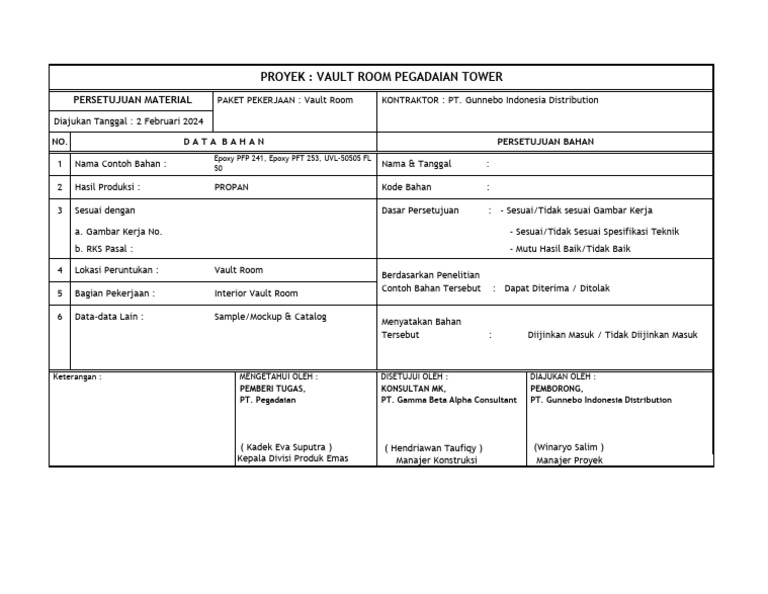 Form Persetujuan Material Epoxy | PDF