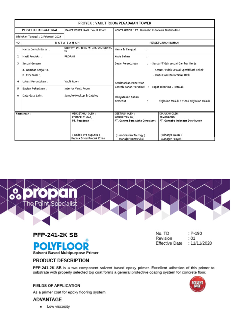 Form Persetujuan Material Epoxy Propan | PDF | Epoxy | Concrete