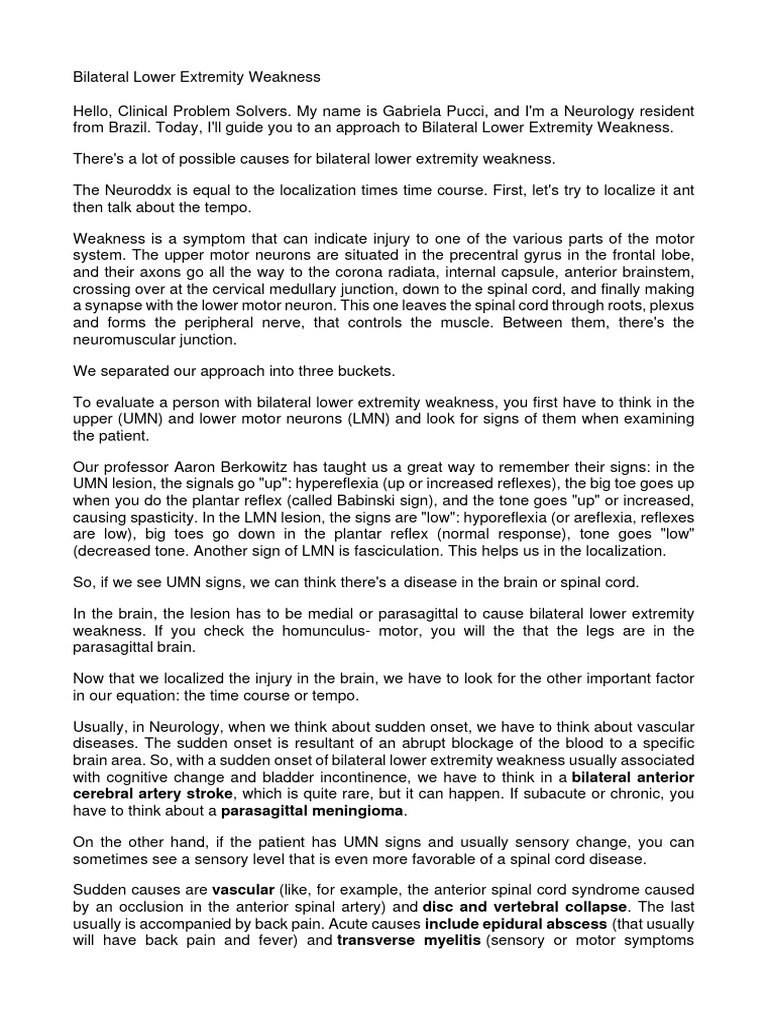 Bilateral Lower Extremity Weakness English Script Text | PDF | Back ...