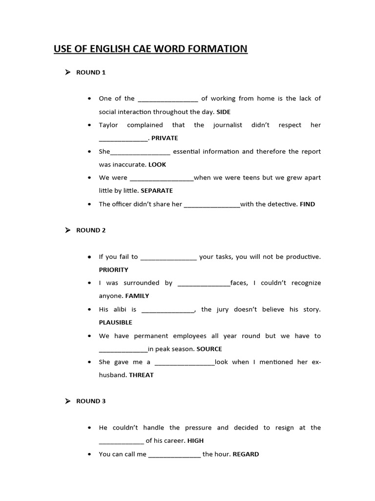 Use of English Cae Word Formation | PDF