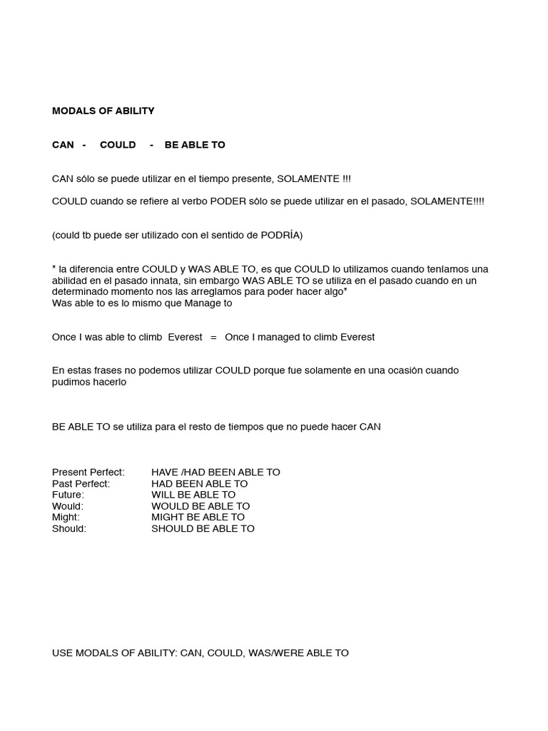 Modals of Ability | PDF | Language Arts & Discipline