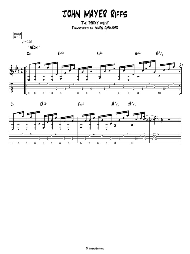 John Mayer Riffs - The Tricky Ones | PDF