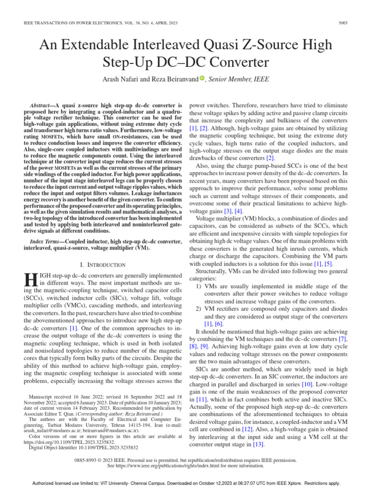 An Extendable Interleaved Quasi Z Source High Step Up Dcdc Converter Download Free Pdf