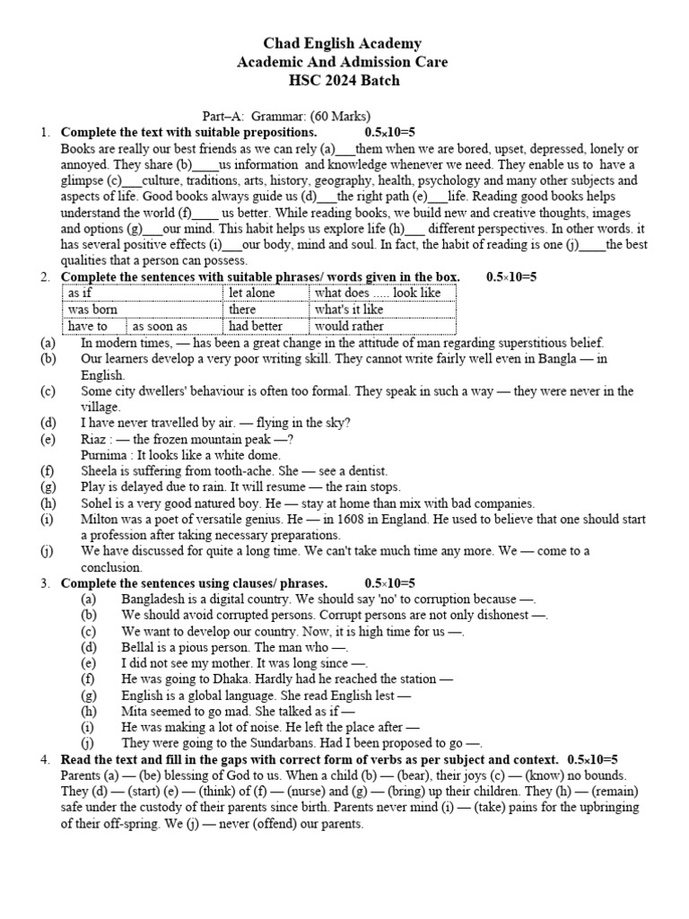 Chad English Academy Academic and Admission Care HSC 2024 Batch | PDF ...