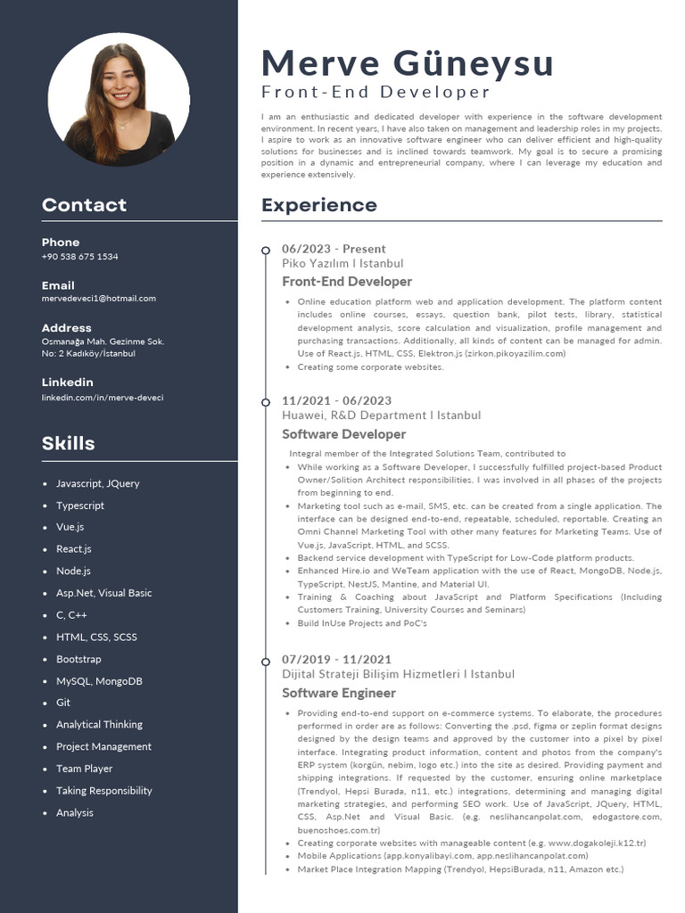 Merve Guneysu Resume | PDF | Java Script | J Query