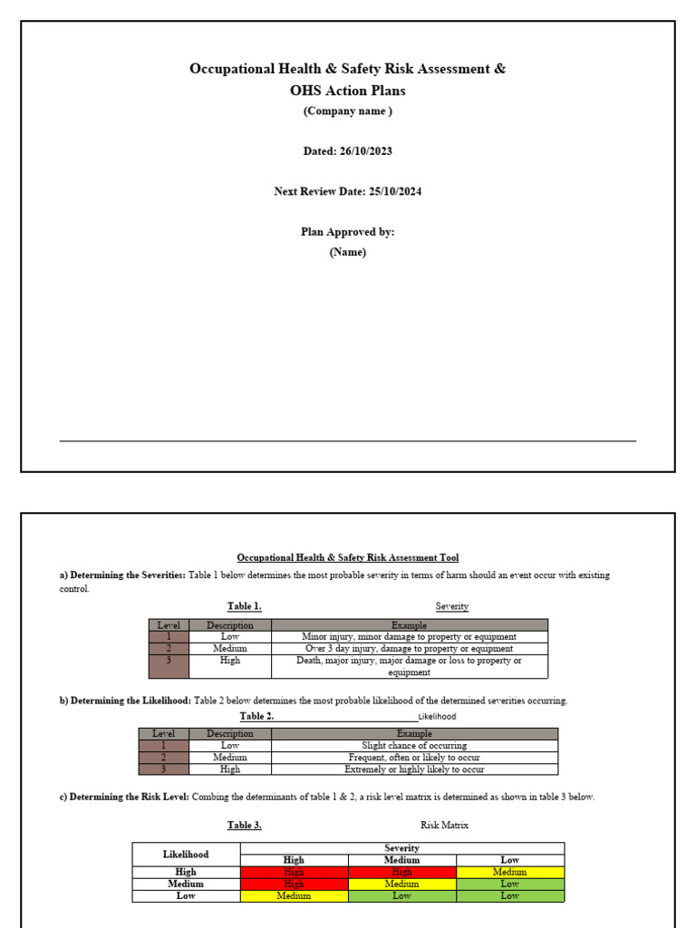 OHS Risk Assessment and Action Plan | PDF | Occupational Safety And ...