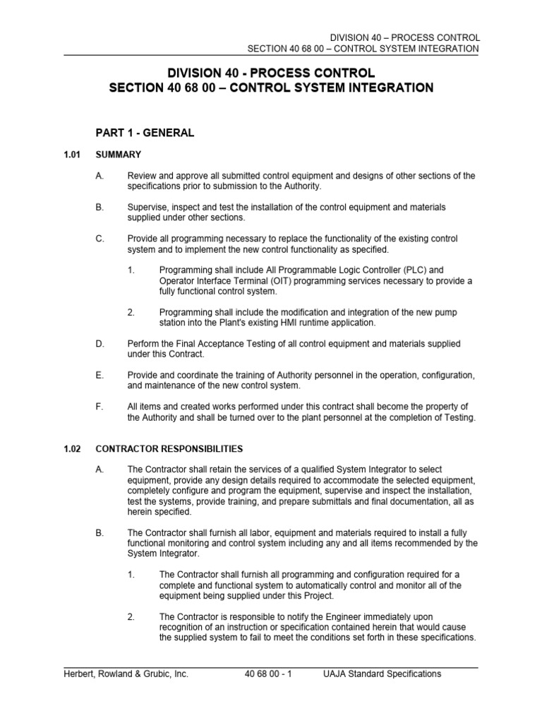 40 68 00 - Control System Integration | PDF | Programmable Logic Controller | Scada