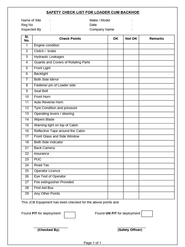 JCB Check List | PDF