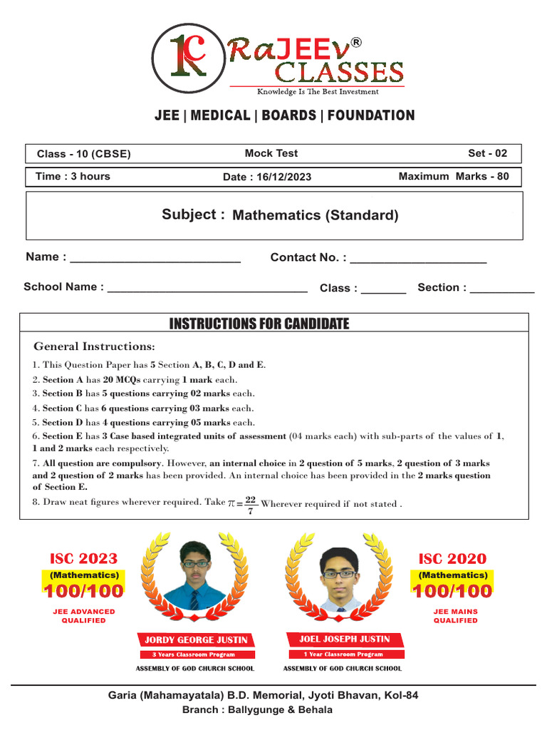 Class 10 Sample Question Paper 2024 | PDF | Educational Technology ...
