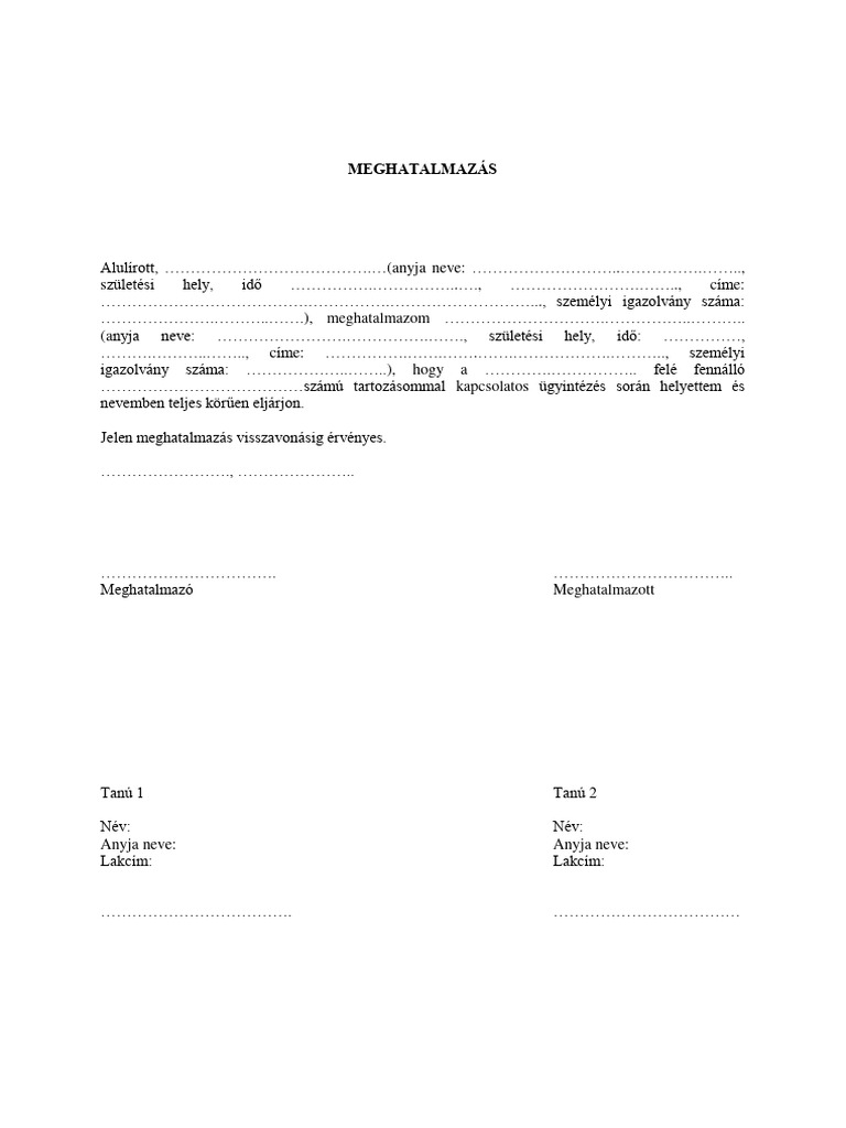 Általános Meghatalmazás Minta | PDF