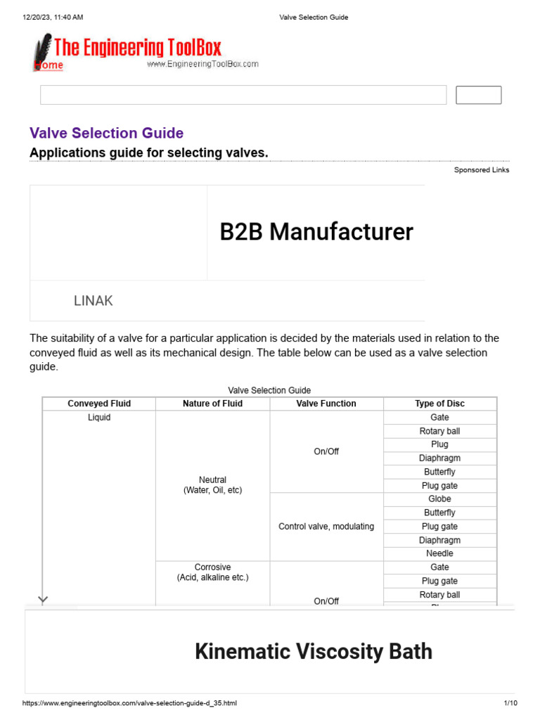 Valve Selection Guide For Medium | PDF | Valve | Process Engineering