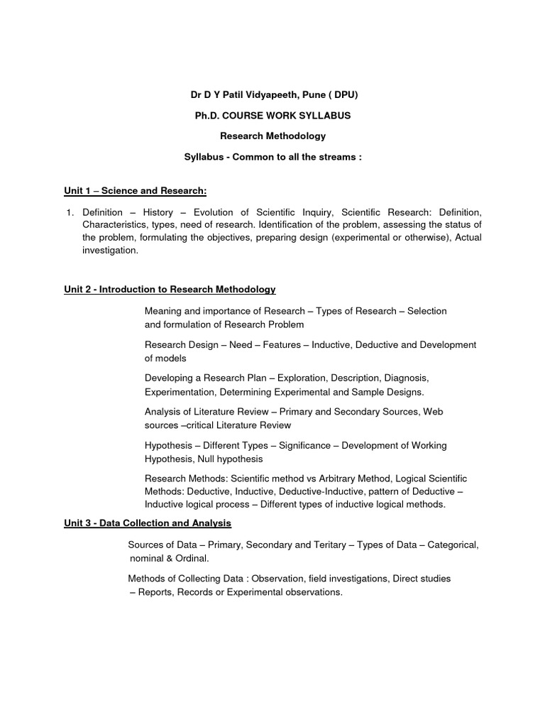 PH D Research Methodology Syllabus of Entrance Test Paper I | PDF