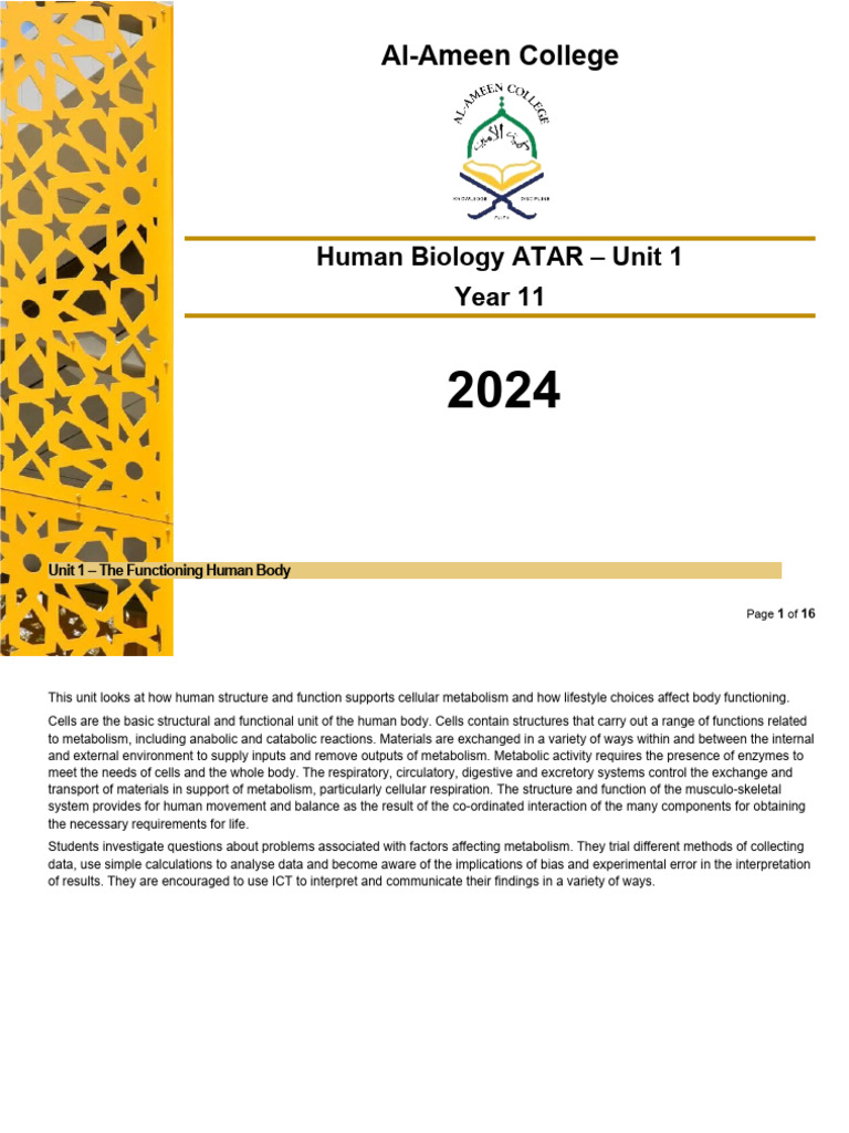 Human Biology ATAR Unit 1 Overview | PDF | Meiosis | Reproduction