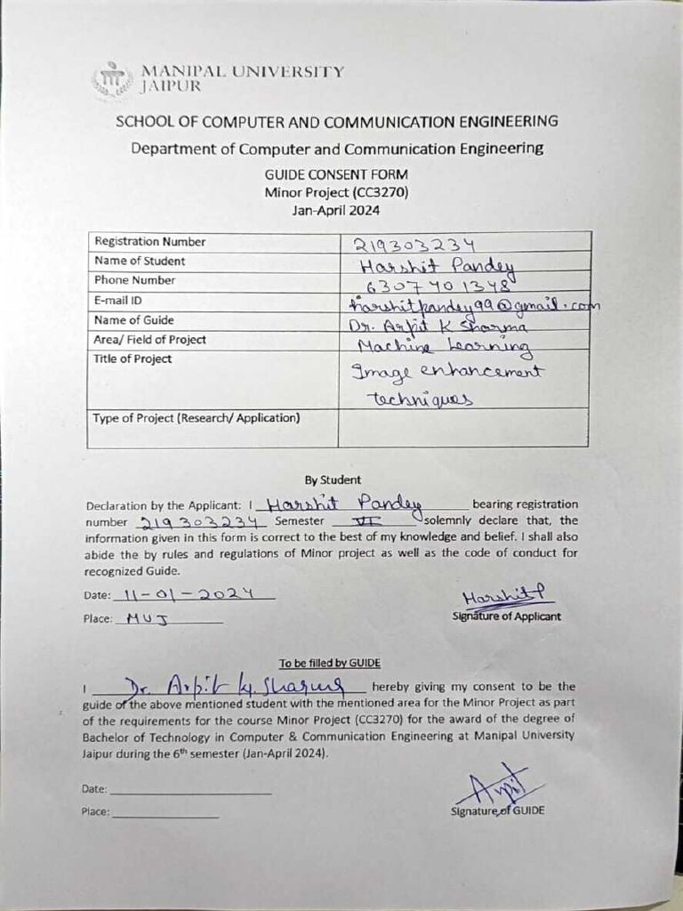 Minor Project Guide Consent Form CCE | PDF