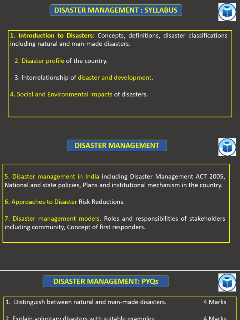 Disaster Management: Syllabus: 1. Introduction To Disasters | PDF | Hazards | Emergency Management