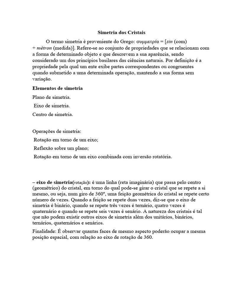 Elementos de Simetria | PDF | Simetria | Cristal