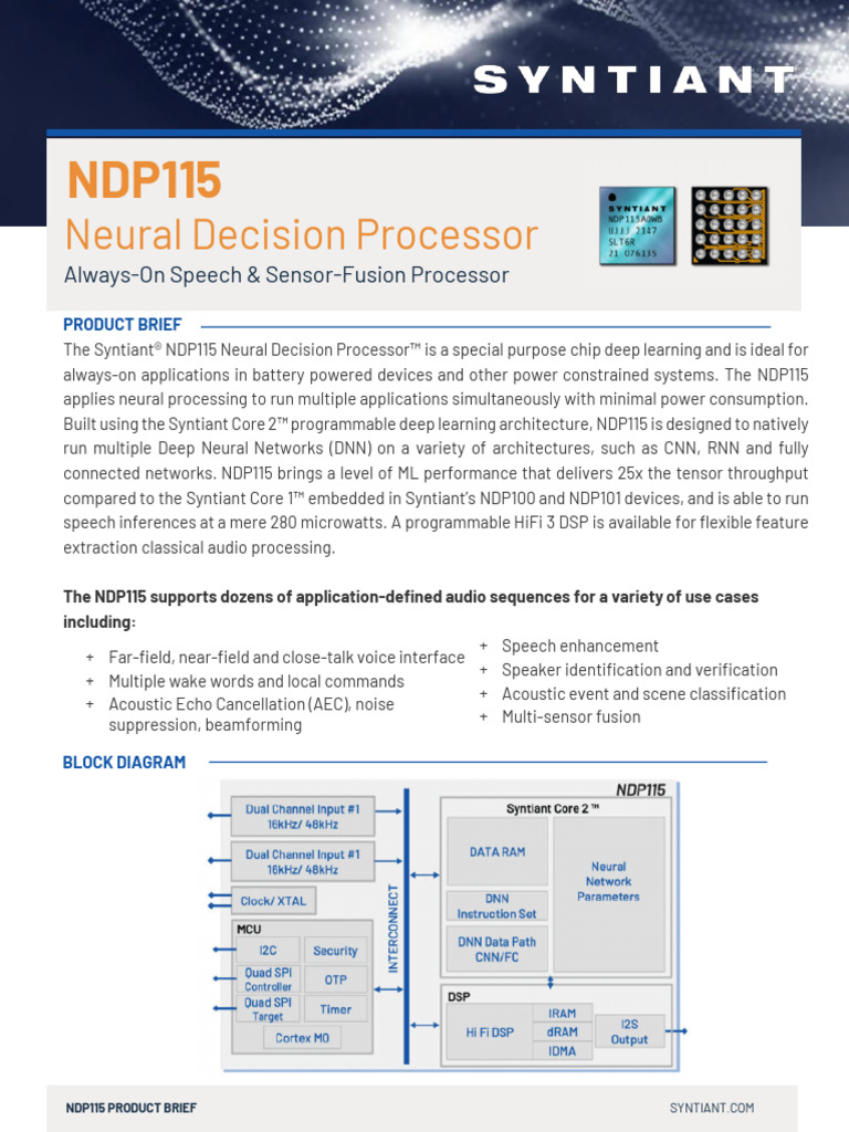 Syntiant Product Brief NDP115 | Download Free PDF | Deep Learning ...