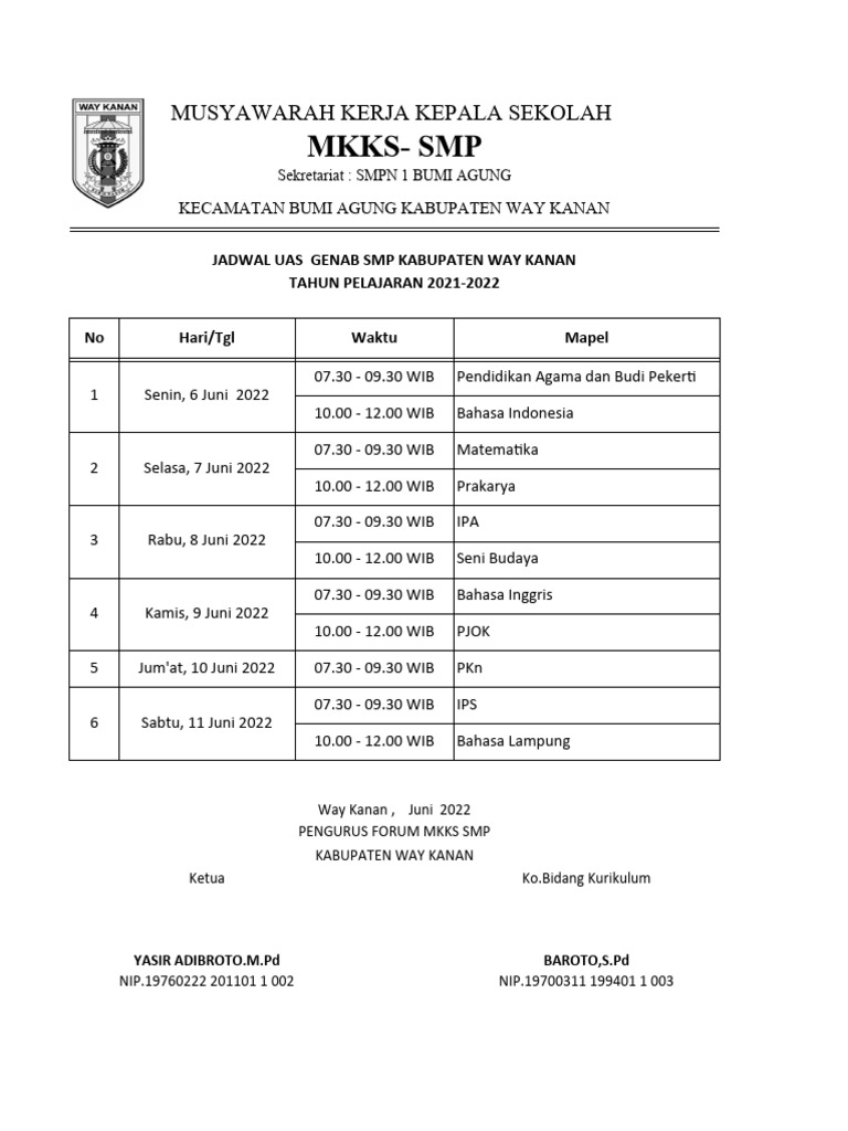 Jadwal Uas SMT Genap Tp.2021,2022 | PDF