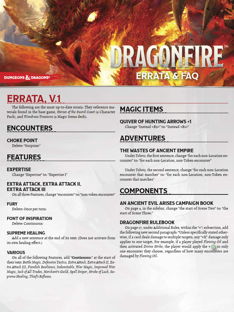 Dragonfire FAQ Errata | PDF