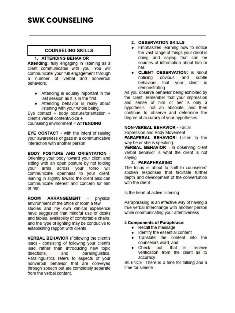 SWK Counseling Reviewer | Download Free PDF | Emotions | Feeling