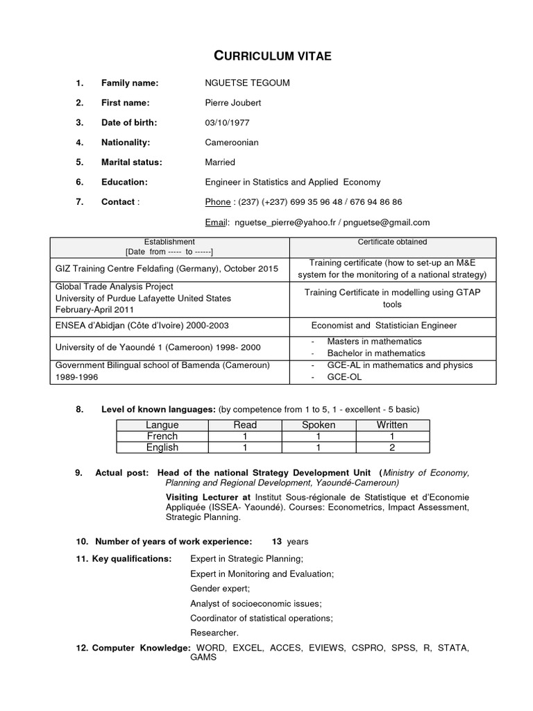 CV - Nguetse Tegoum Pierre Joubert | PDF | United Nations Development Programme | Poverty