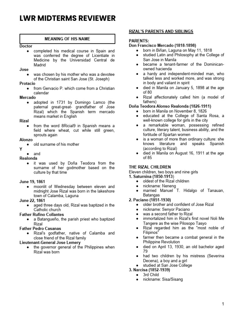 LWR Midterms Reviewer | PDF | History