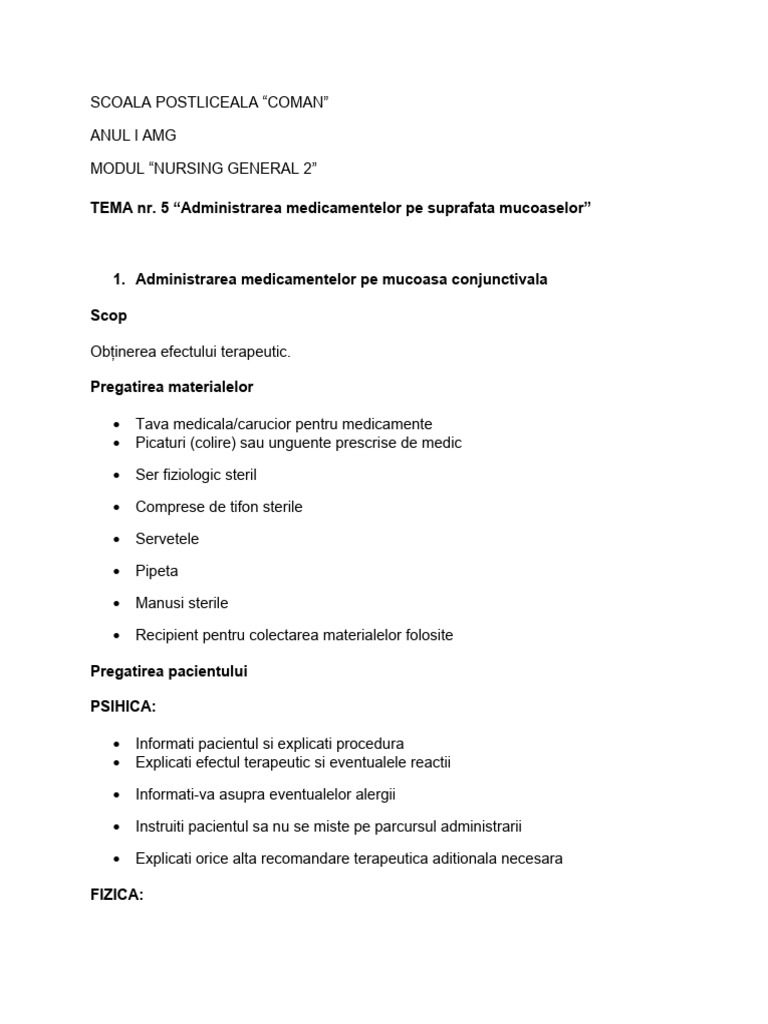 Tema Nr.5 Adm. Med. Pe Suprafata Mucoaselor Sapt. 11 | PDF