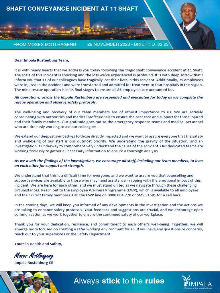 Brief No. 32.23 - Shaft Conveyance Incident at 11 Shaft | PDF ...