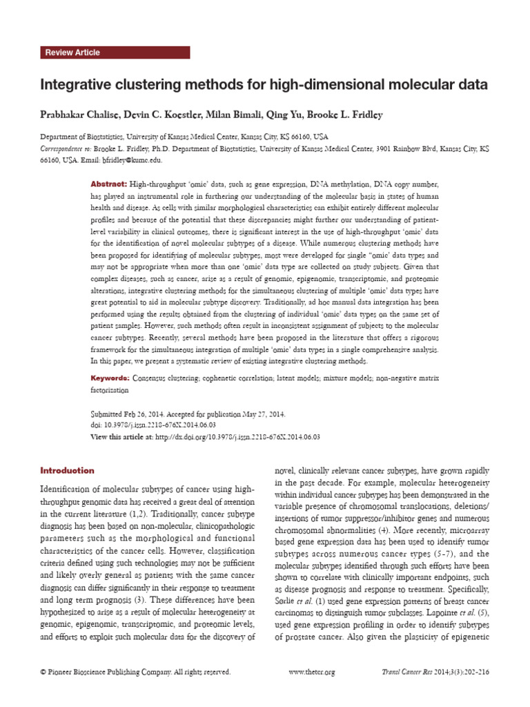 Integrative Clustering Methods For High-Dimensional Molecular Data | PDF | Cancer | Proteomics
