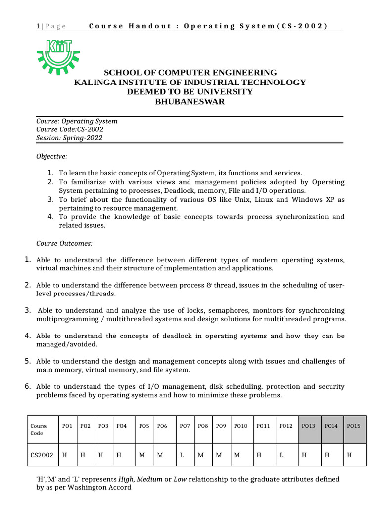 OS-Day Wise Course - Handout Spring 2022 | PDF | Scheduling (Computing) | Process (Computing)