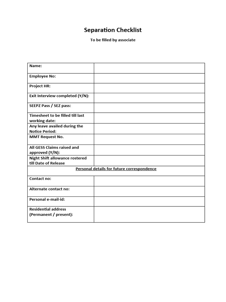 1 Separation Checklist | PDF | Finance & Money Management