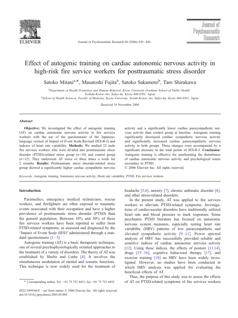 Effect of Autogenic Training On Cardiac Autonomic Nervous Activity in ...