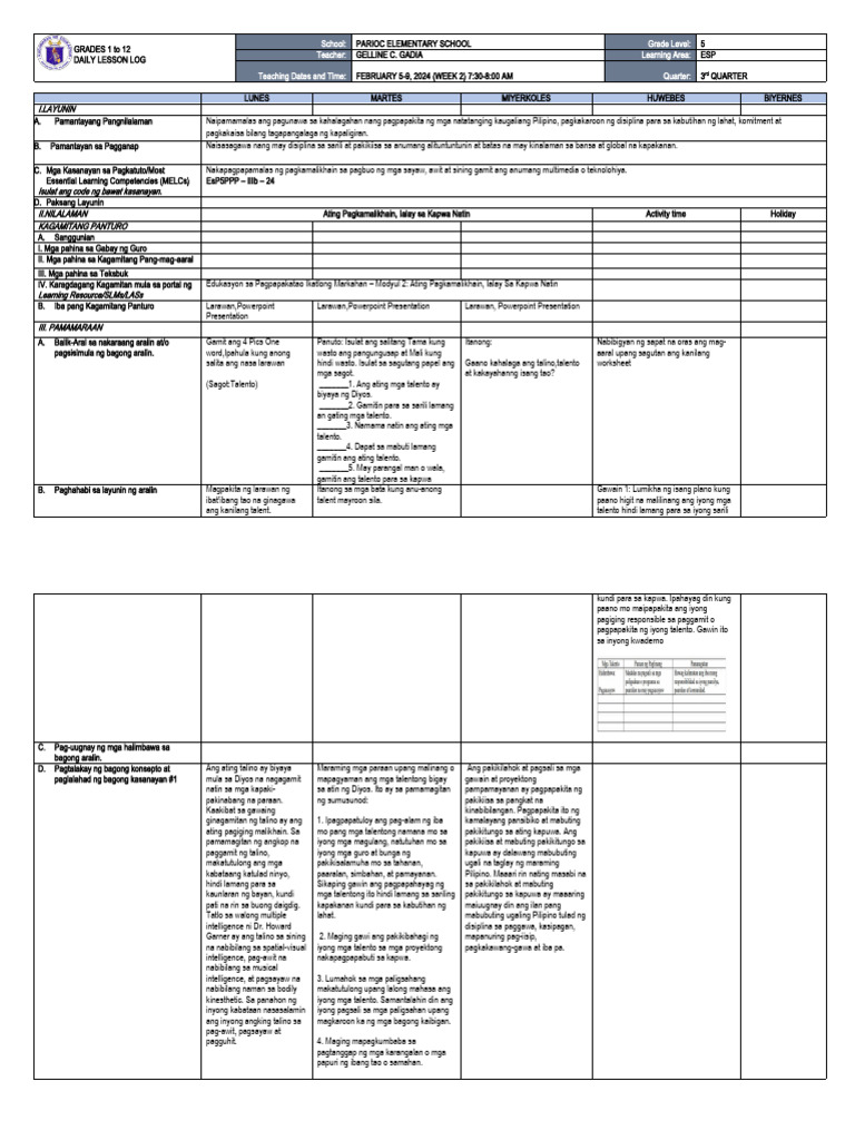 DLL-ESP 5 - Q3 - W2-Final | PDF