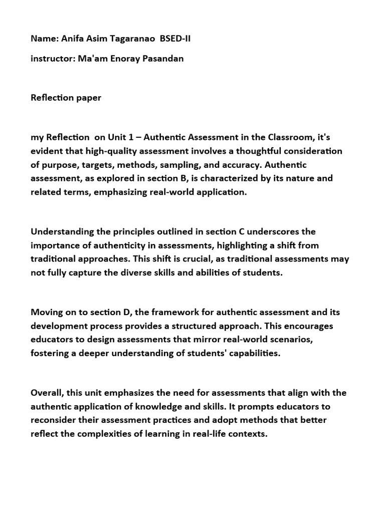 Reflection Paper Profed 7 | PDF | Educational Assessment | Learning