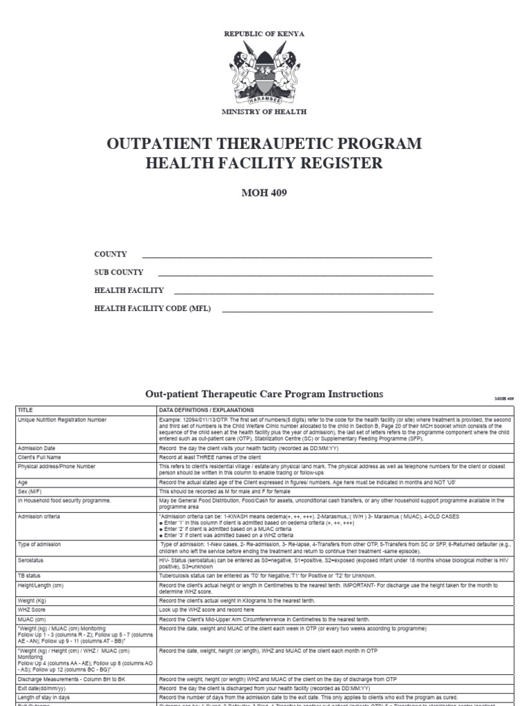 MOH 409 Outpatient TPHF Register | PDF | Clinic | Patient