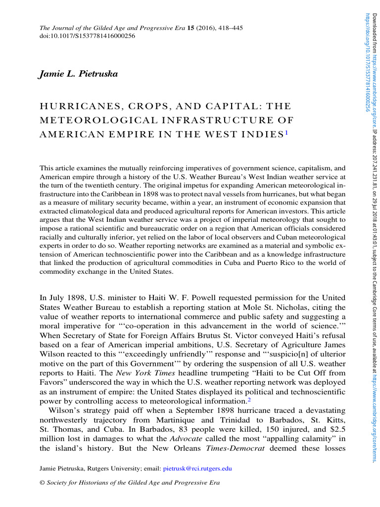 HURRICANES, CROPS, AND CAPITAL THE Metereological Infreestructure | PDF ...