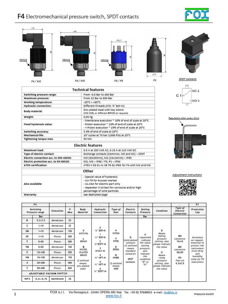 F4 Electromechanical Pressure Switch | PDF | Switch | Applied And ...