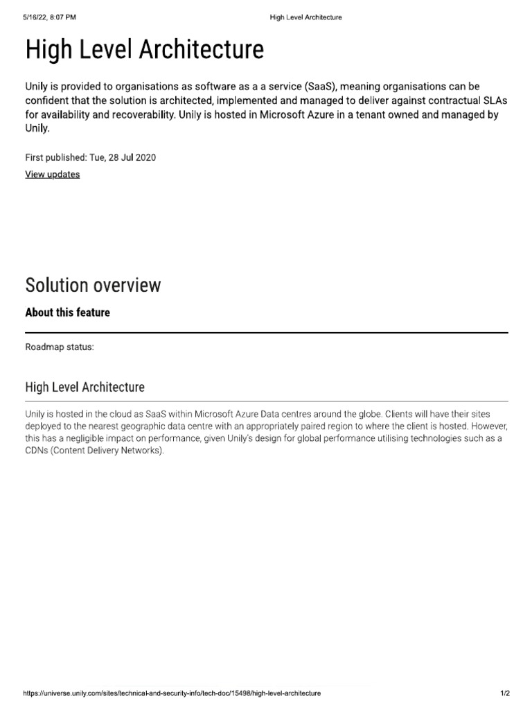 Unily - High Level Architecture | PDF