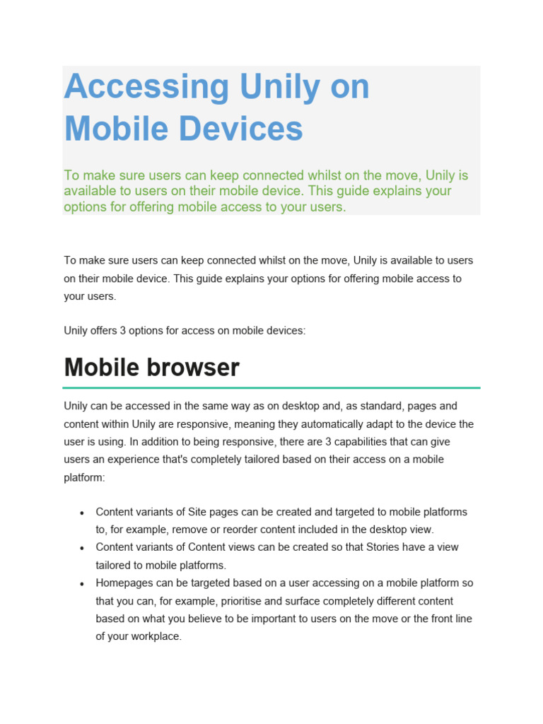 Accessing Unily On Mobile Devices | PDF | Mobile App | Ios