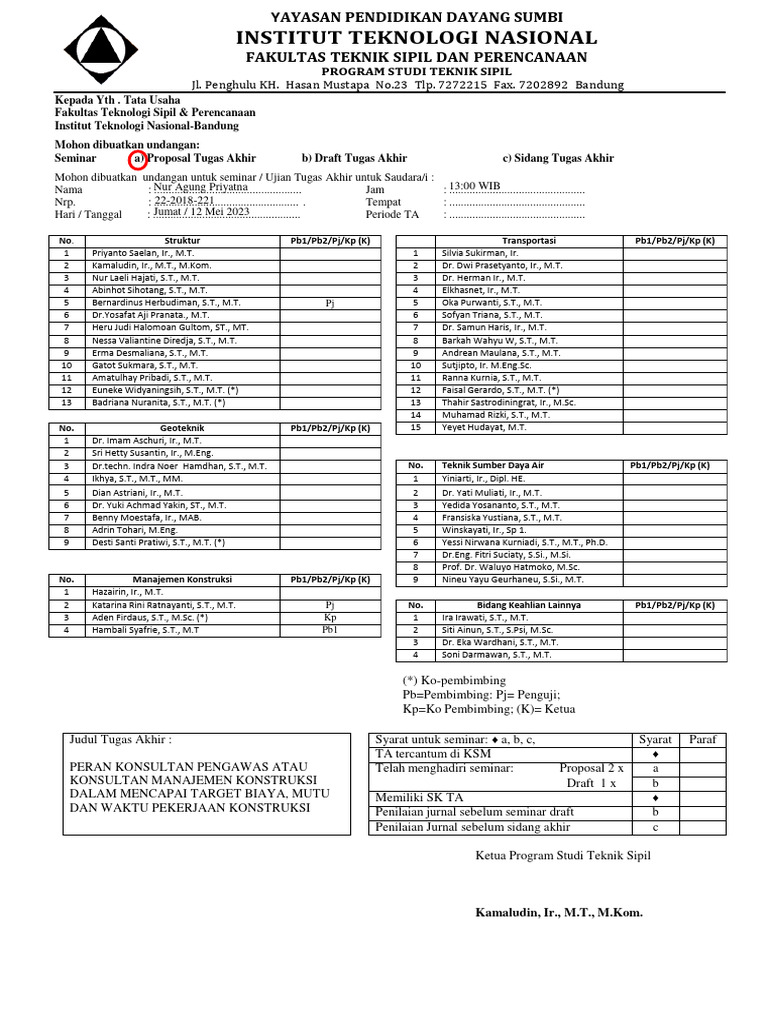 4b TA Form Und Seminar Proposal, Draft, Sidang TA Hal 2 Revisi 2019 | PDF