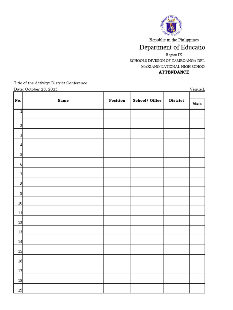 Attendance Template Pls Use Long Sized Bondpaper | PDF