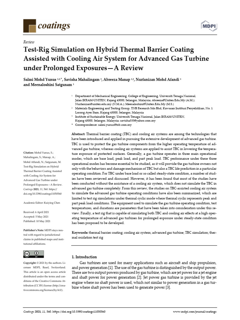 Test-Rig Simulation On Hybrid Thermal Barrier Coat | PDF | Gas Turbine ...