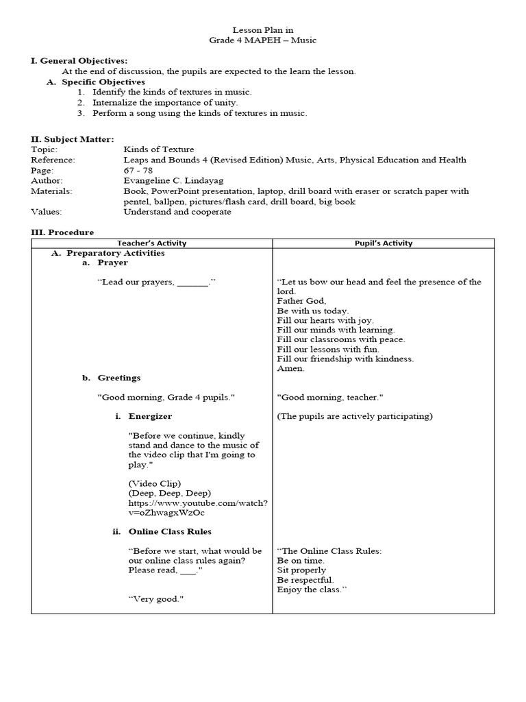 Lesson Plan in Music - Final Demonstration | PDF | Songs | Musicology